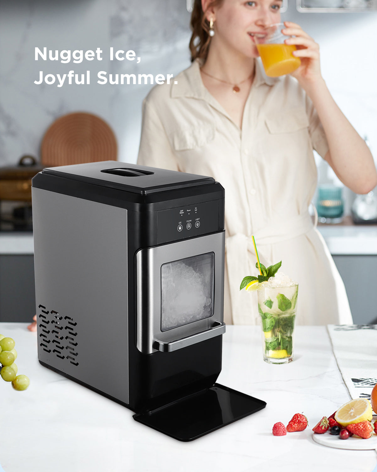 Northair Countertop 44lb Nugget Ice Freestanding Ice Maker with Top Lo ...